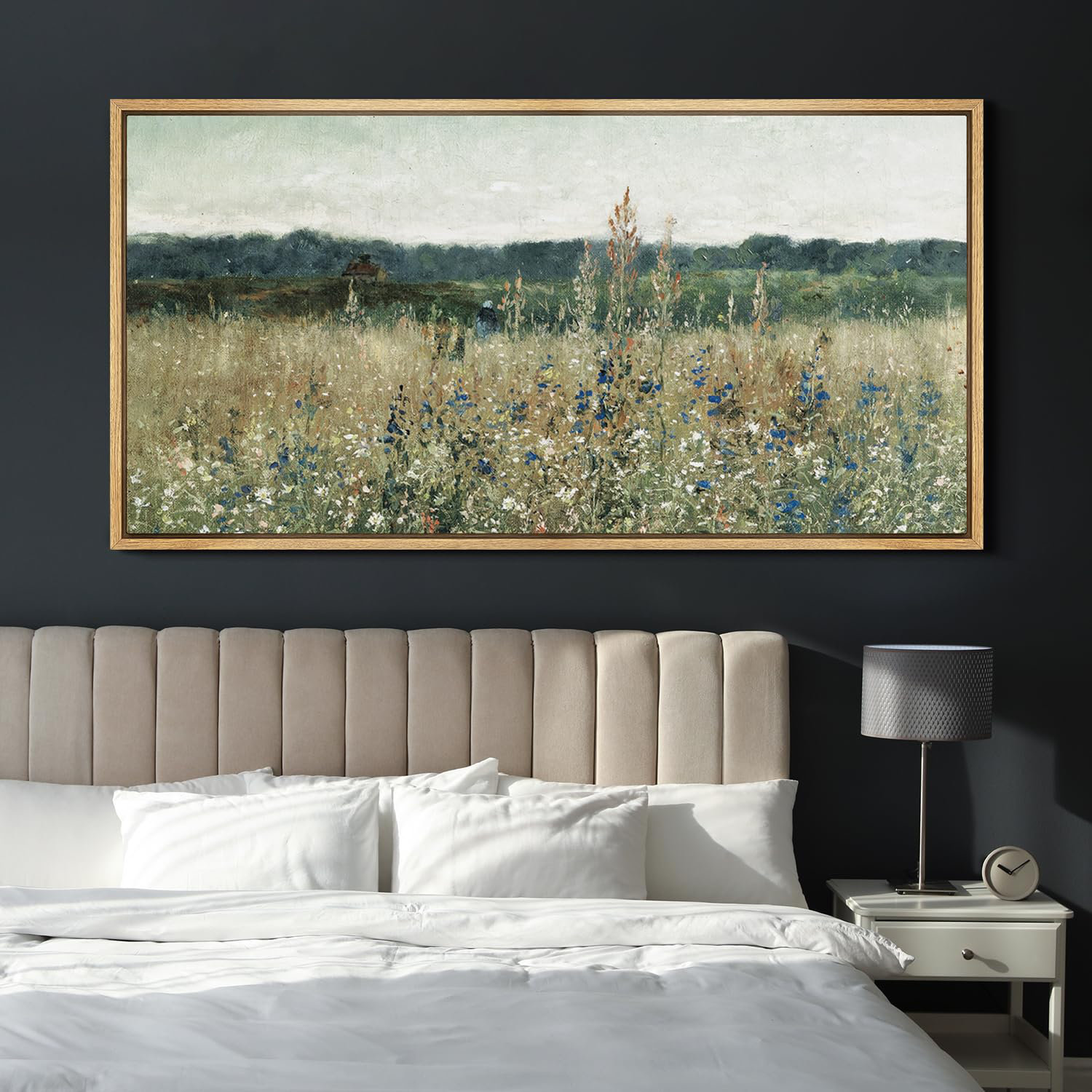 IDEA4WALL Rustic Countryside Field Wildflowers Vintage Countryside Nature Landscape Framed On ...